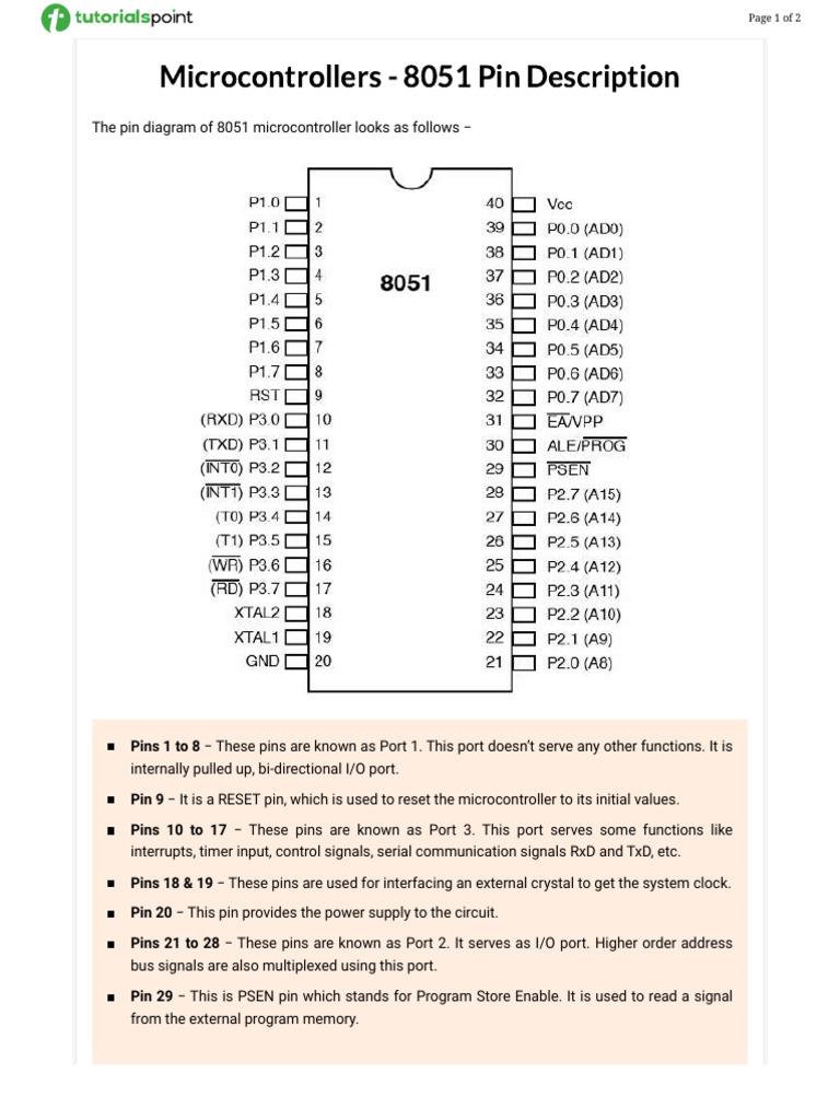 Microcontrollers - 8051 Pin Description | PDF