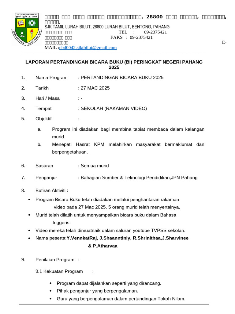 Laporan PROGRAM BICARA BUKU 2025 PSS PANEL BI | PDF