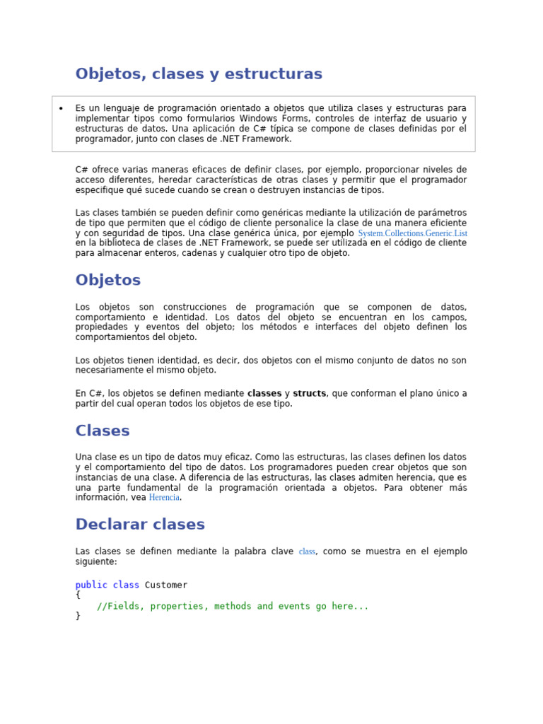Clases Objetos y Estructuras | PDF | Objeto (informática) | Clase (Programación informática)