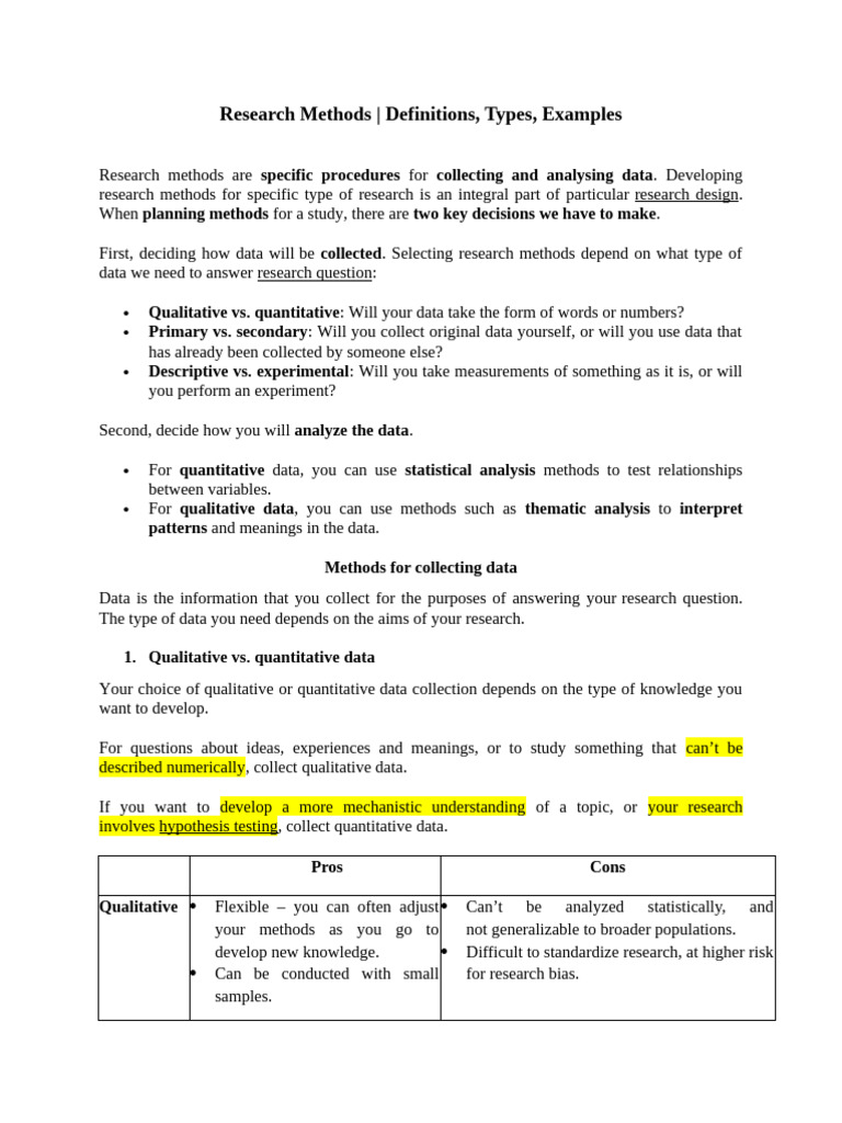 Research Methods, Definations, and Examples | PDF | Methodology ...