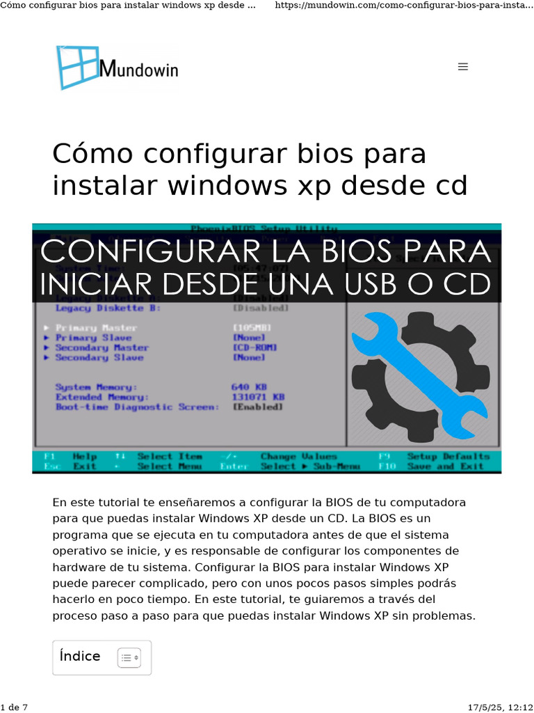 Configurar BIOS para instalar XP desde CD | PDF | Arranque | Bios