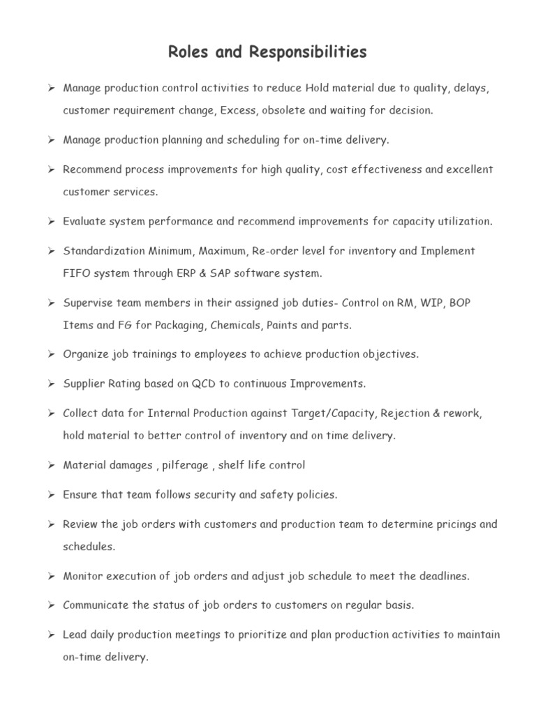 Roles and Responsibilities | PDF | Inventory | Supply Chain Management