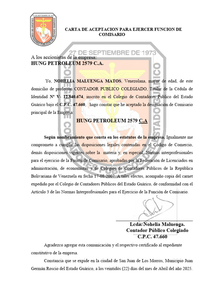 ComisarioBAJO LAS NIFF HUNG PETROLEUM 2579 C.A. | PDF