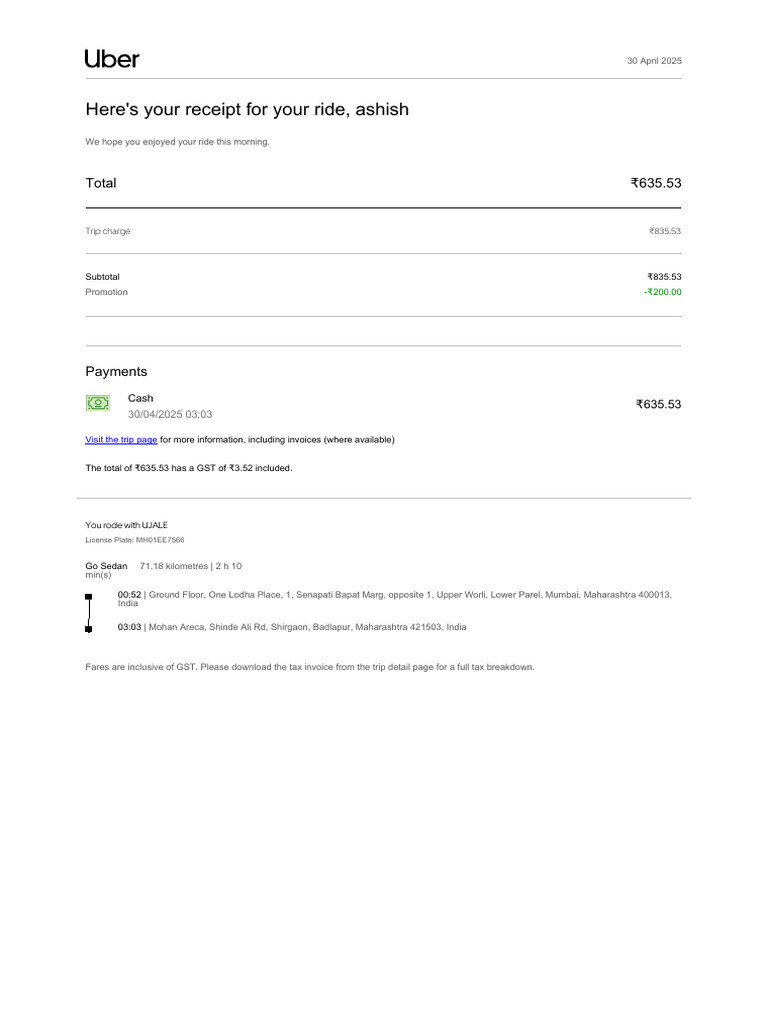 Uber Receipt - 30.4.25 | PDF