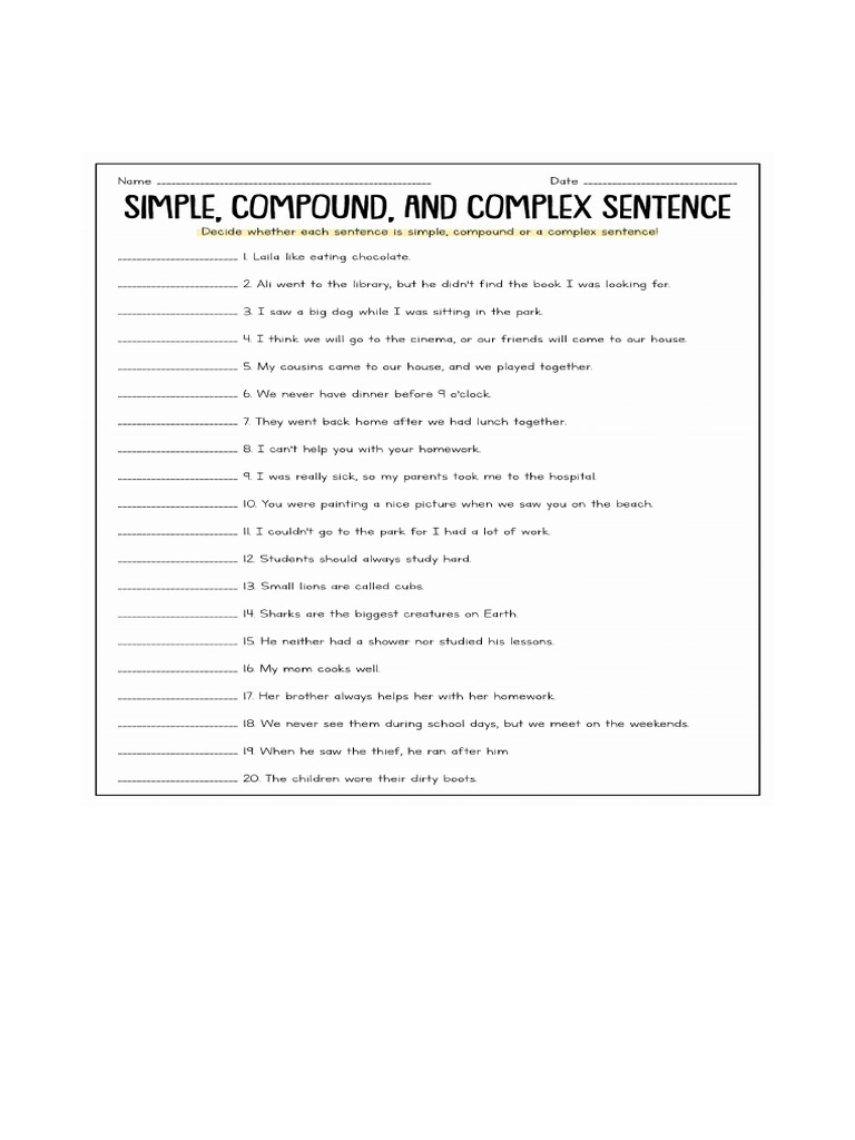 Compound Complex Sentence Worksheets - 211270.png | PDF
