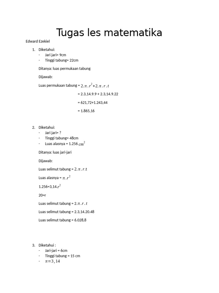 Rumus Luas Permukaan Tabung Matematika | PDF