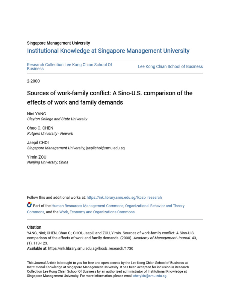 Sino-U.S. Work-Family Conflict Study | PDF