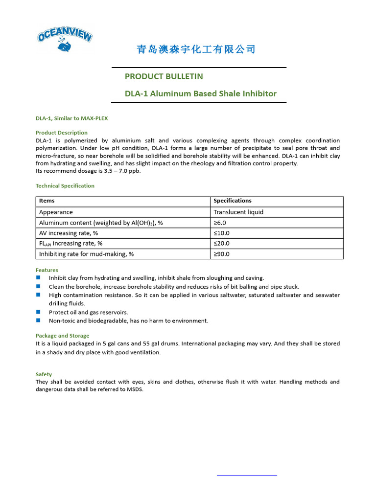 PDS-DLA-1 Aluminum Based Shale Inhibitor | PDF