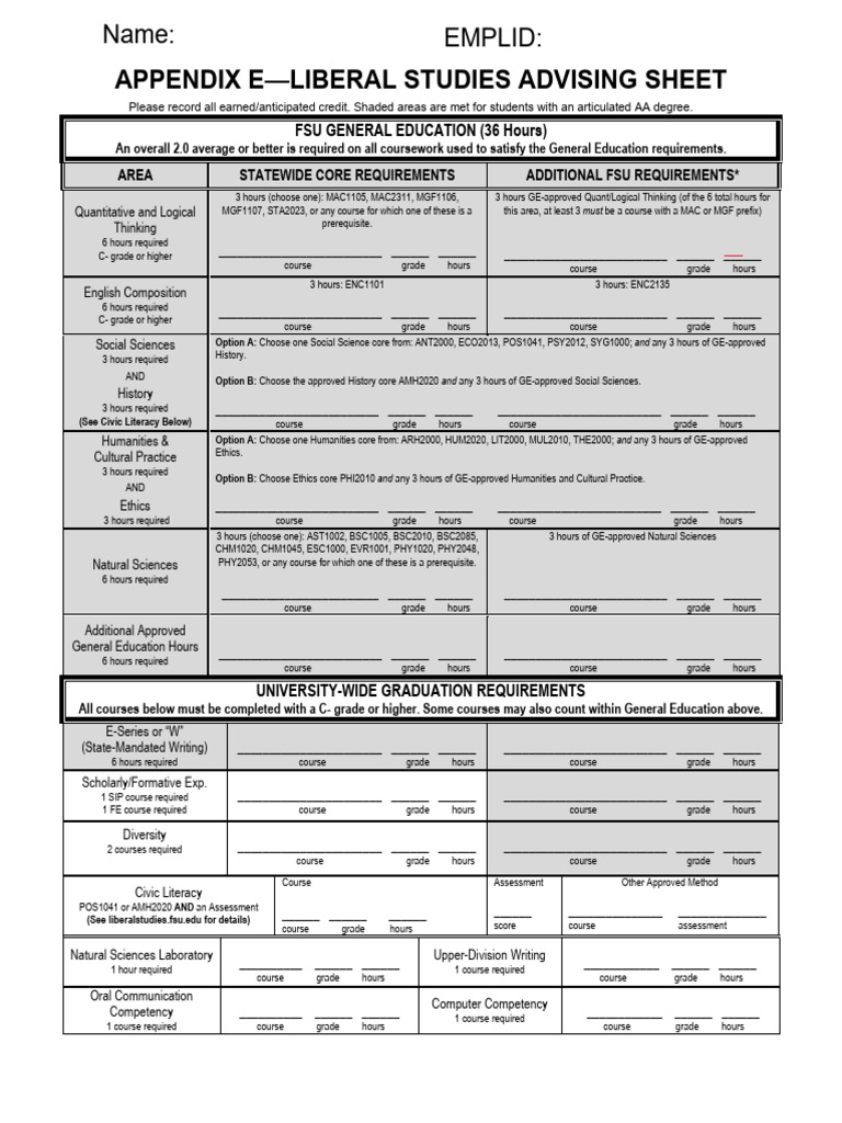 Liberal Studies Tracking Sheet - 2023 (Fillable) | PDF | Learning