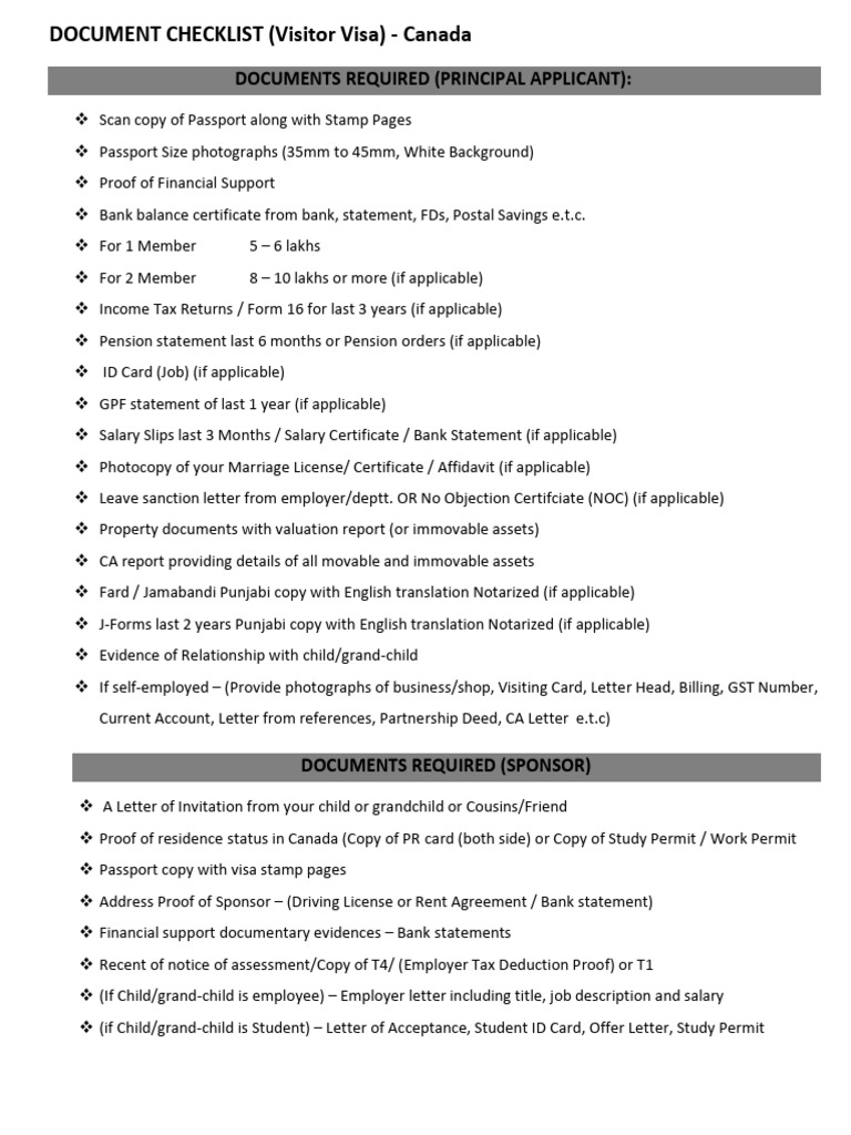 Visitor Visa Checklist | PDF