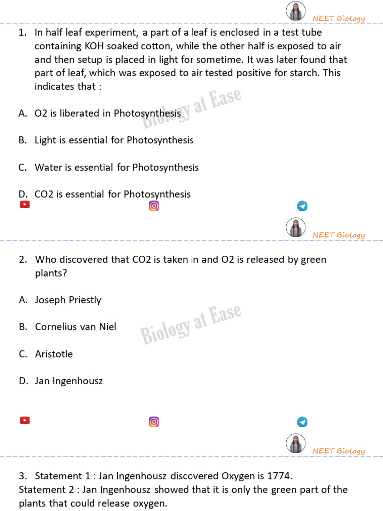 Photosynthesis in Higher Plants Quiz | PDF | Photosynthesis | Biology