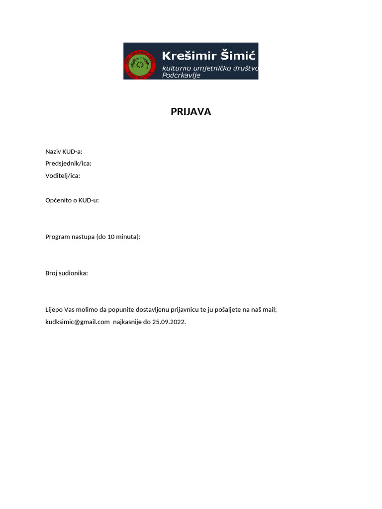 Prijava Za Rakijadu | PDF