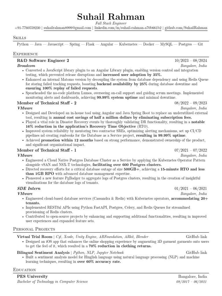 Suhail Rahman Resume PDF | PDF | Databases | Postgre Sql
