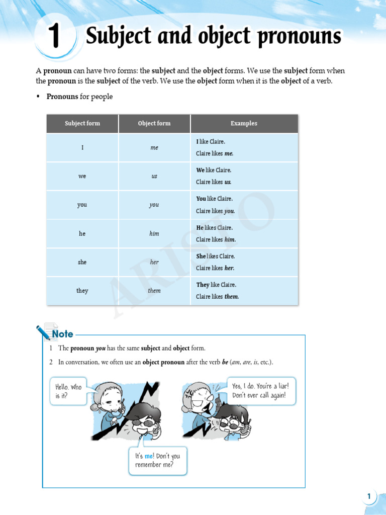 (Subject and Pronoun) GrammarBk1 - U1 - Answer-Checking | PDF | Pronoun ...