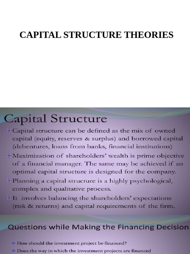 Capital Structure Theories Explained | PDF | Capital Structure | Cost ...