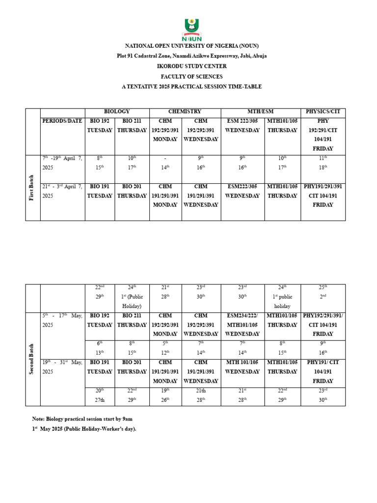 2025 Biology Practical Timetable | PDF
