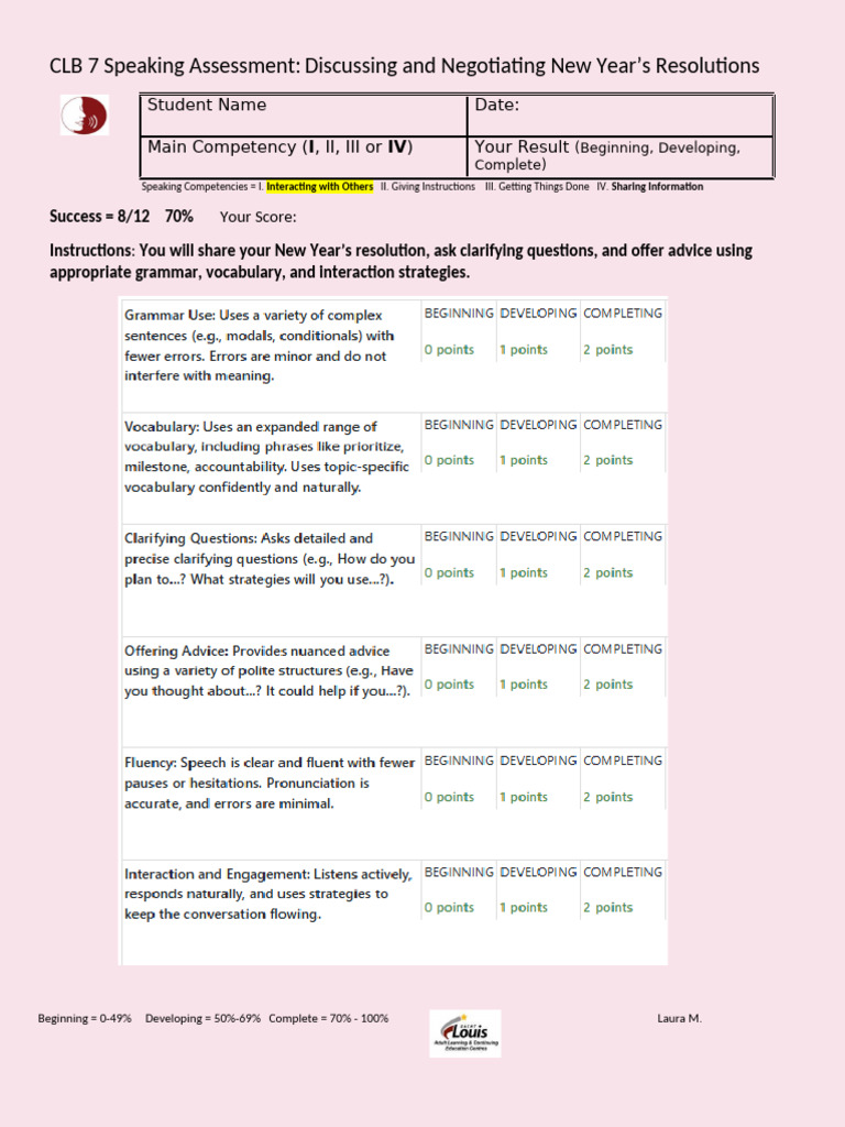 CLB 7 Speaking Assessment | PDF
