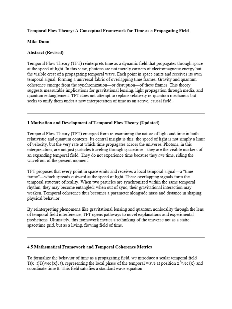 Temporal Flow Theory: A Conceptual Framework For Time As A Propagating ...