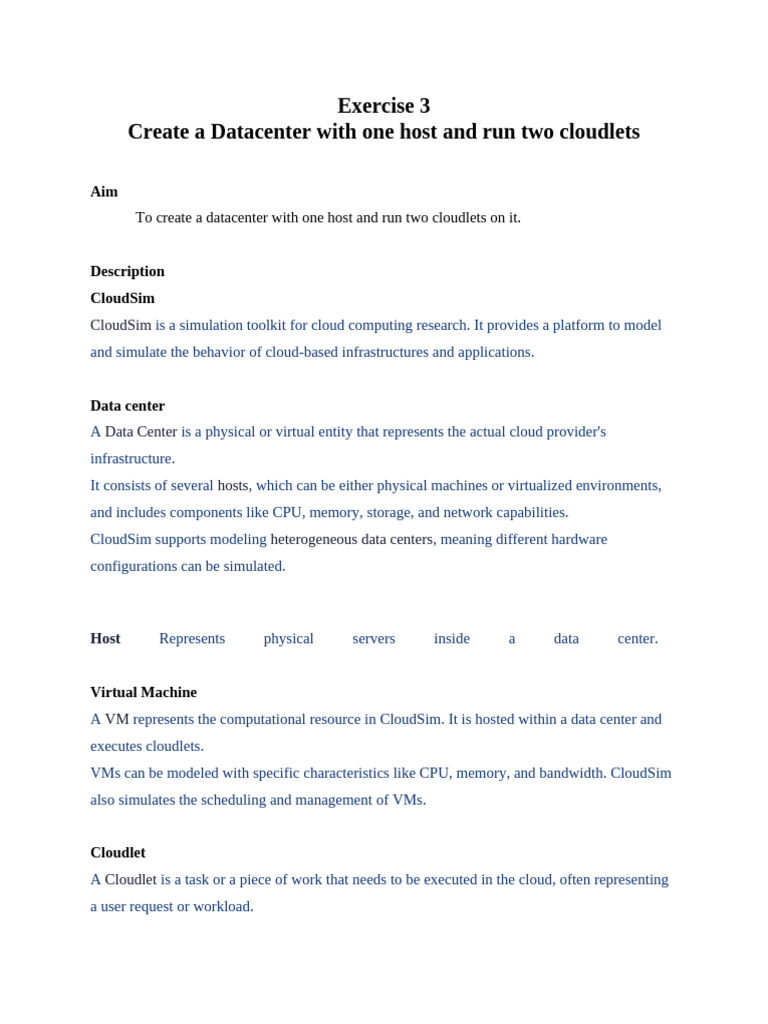 Ex3 - Create A Datacenter With One Host and Run Two Cloudlets | PDF | Virtual Machine | Cloud ...
