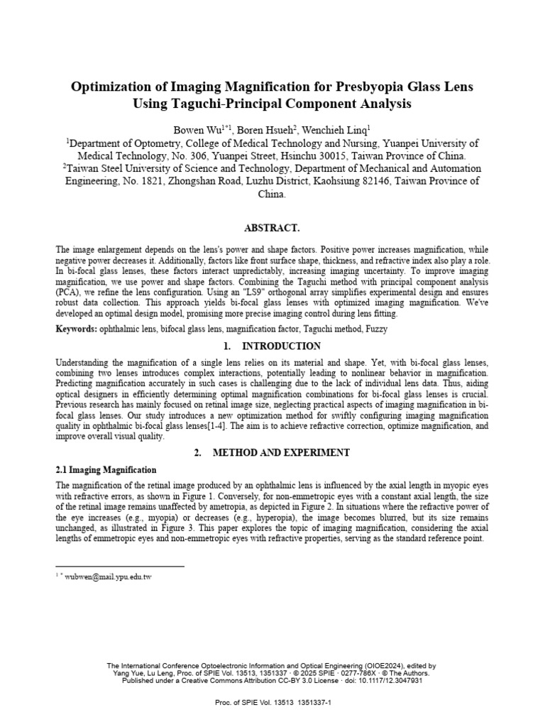 Taguchi Principle For Bifocal Lenses SPIE Paper | PDF | Principal Component Analysis ...