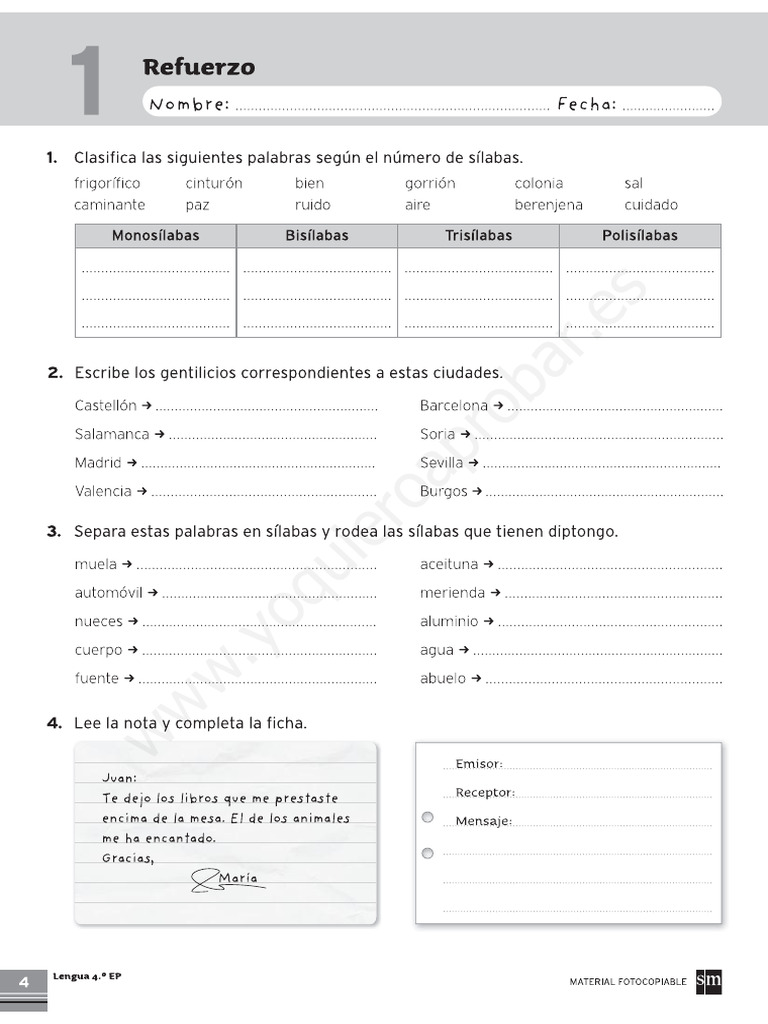 Repaso Santillana Lengua 4 Primaria | PDF