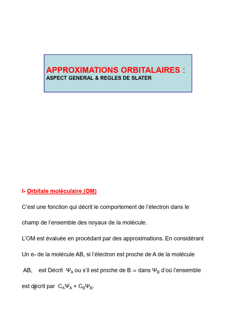 Règles de Slater en chimie moléculaire | PDF | Orbitale moléculaire ...