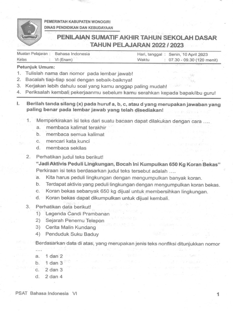 Pat - KLS.6 - TP 2022-2023 - BHS - Indonesia | PDF