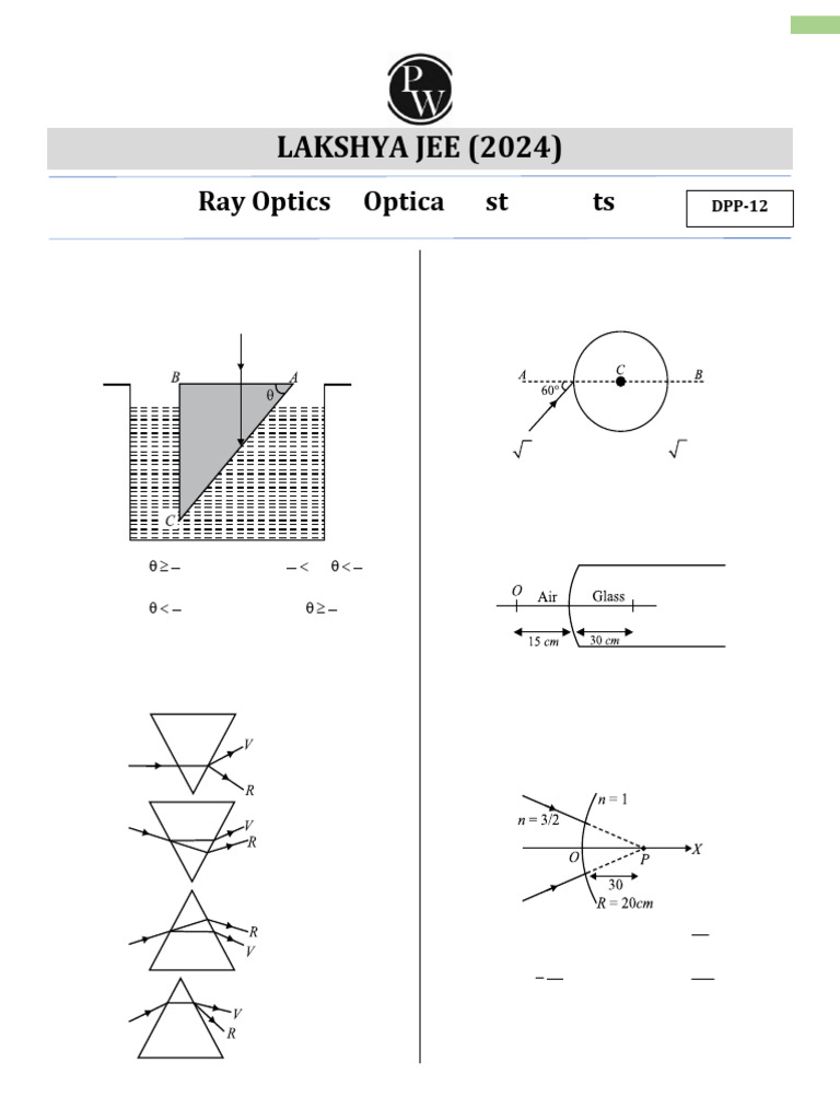 Ray Optics and Optical Instruments - DPP 12 (Of Lec 14) - Lakshya JEE 2024 | PDF | Optics | Sphere