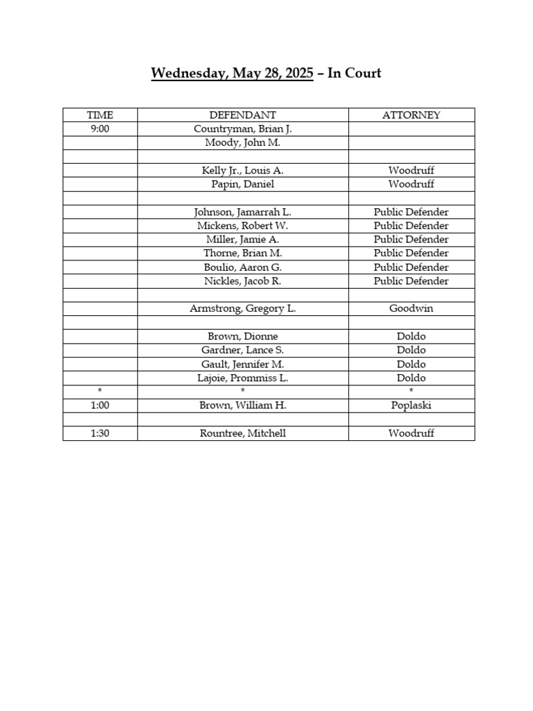 Jefferson County Court Calendar May 28, 2025 | PDF