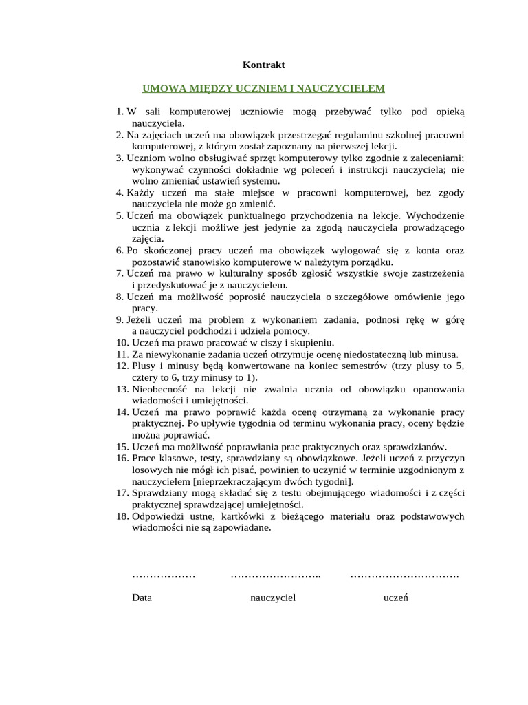 Kontrakt Informatyka | PDF