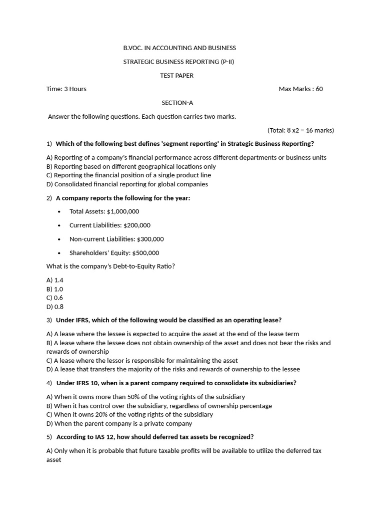 SBR Test Paper | PDF | Goodwill (Accounting) | Balance Sheet