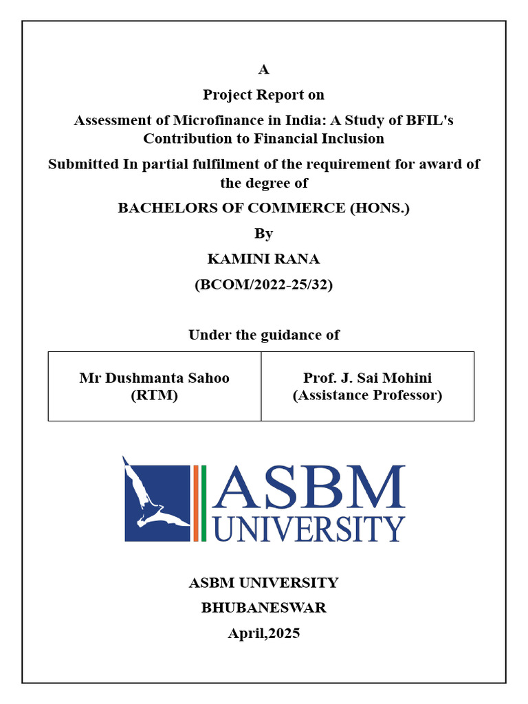 Bfil Project 1 | PDF | Microfinance | Financial Inclusion
