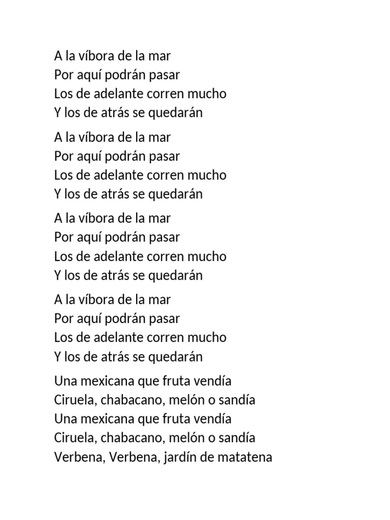 Letra de "A la víbora de la mar" | PDF
