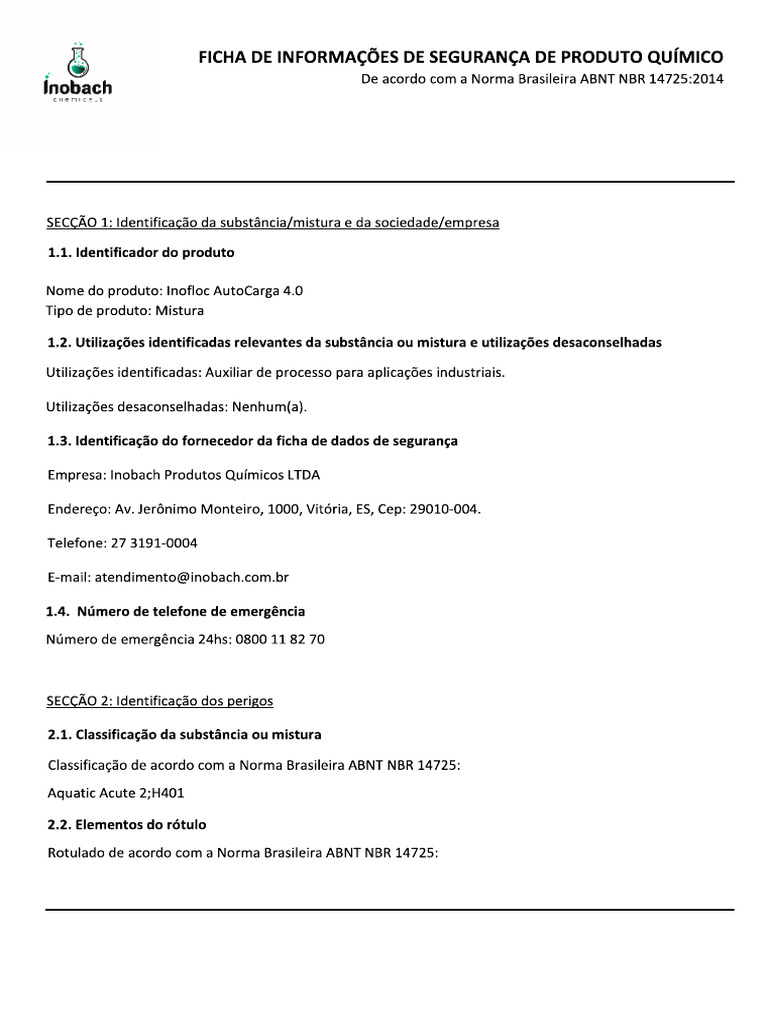 FISPQ Inofloc (Filtro Prensa) | PDF