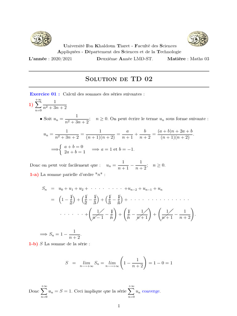 Maths 3-TD #2 Solution | PDF | Limite (mathématiques) | Structures mathématiques