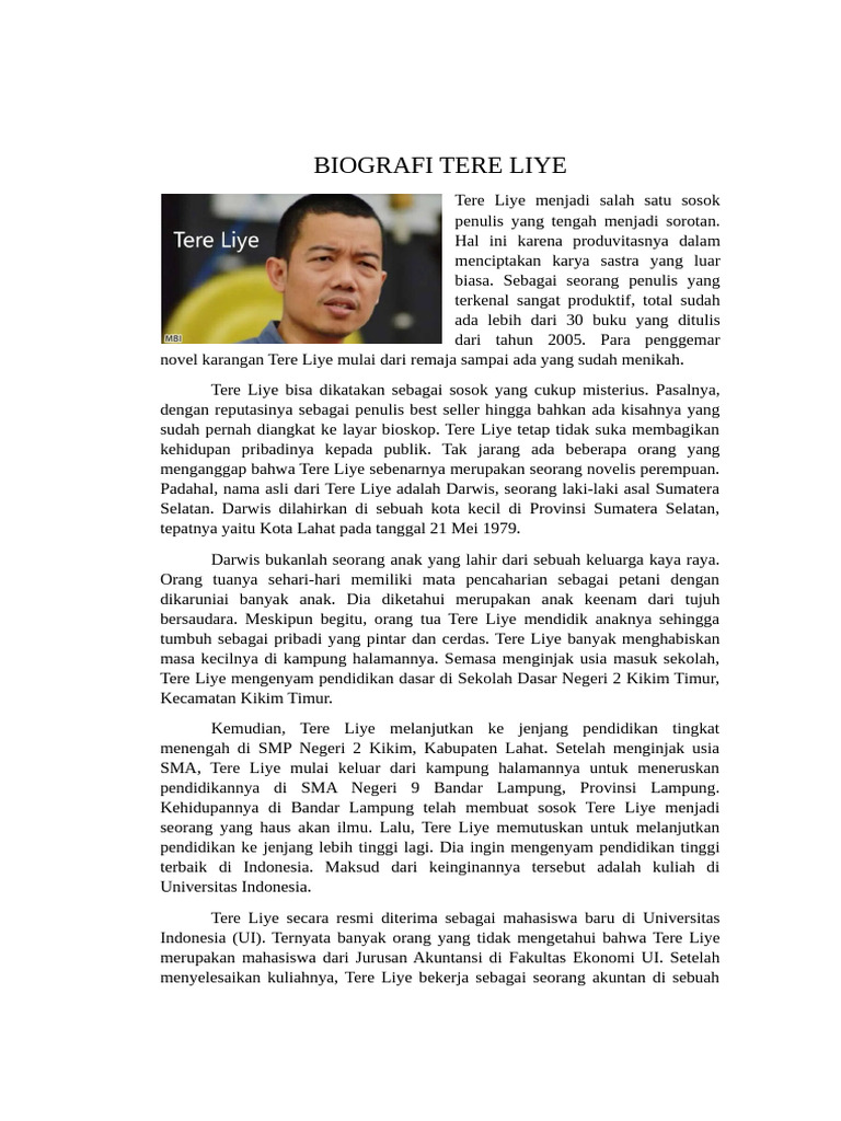 Biografi Tere Liye: Penulis Misterius | PDF
