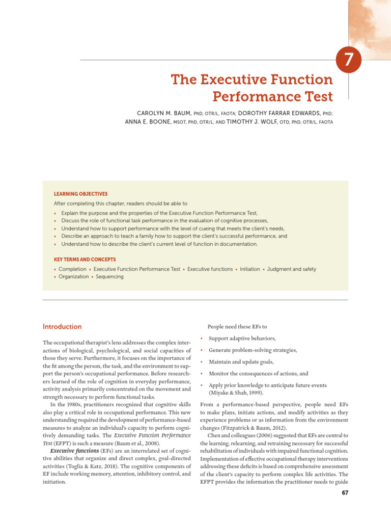 The Executive Function Performance Test: Carolyn M. Baum, Dorothy ...