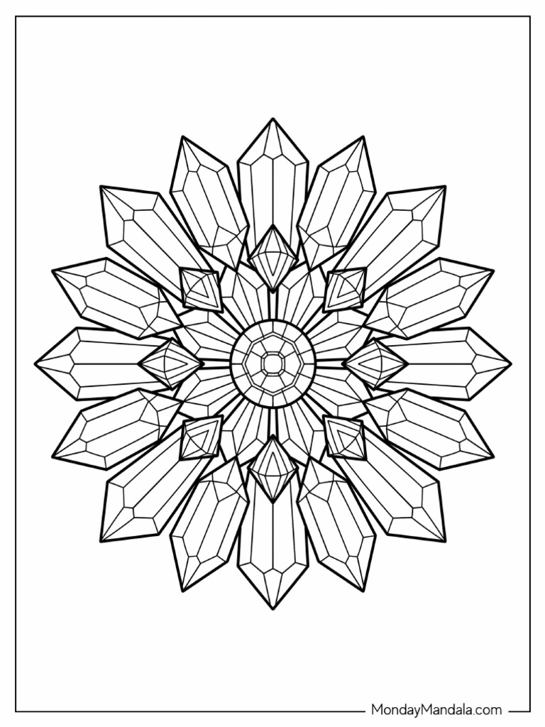 Elegant Crystal Mandala Coloring Sheet | PDF