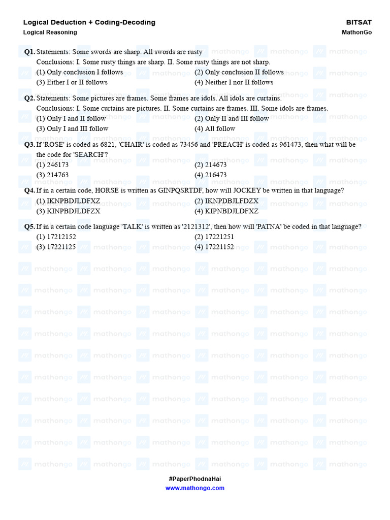 Logical Deduction and Coding-Decoding | PDF | Logic | Reasoning