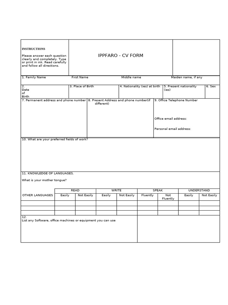 Filled Ippf Aro CV Form | PDF | Employment | Salary