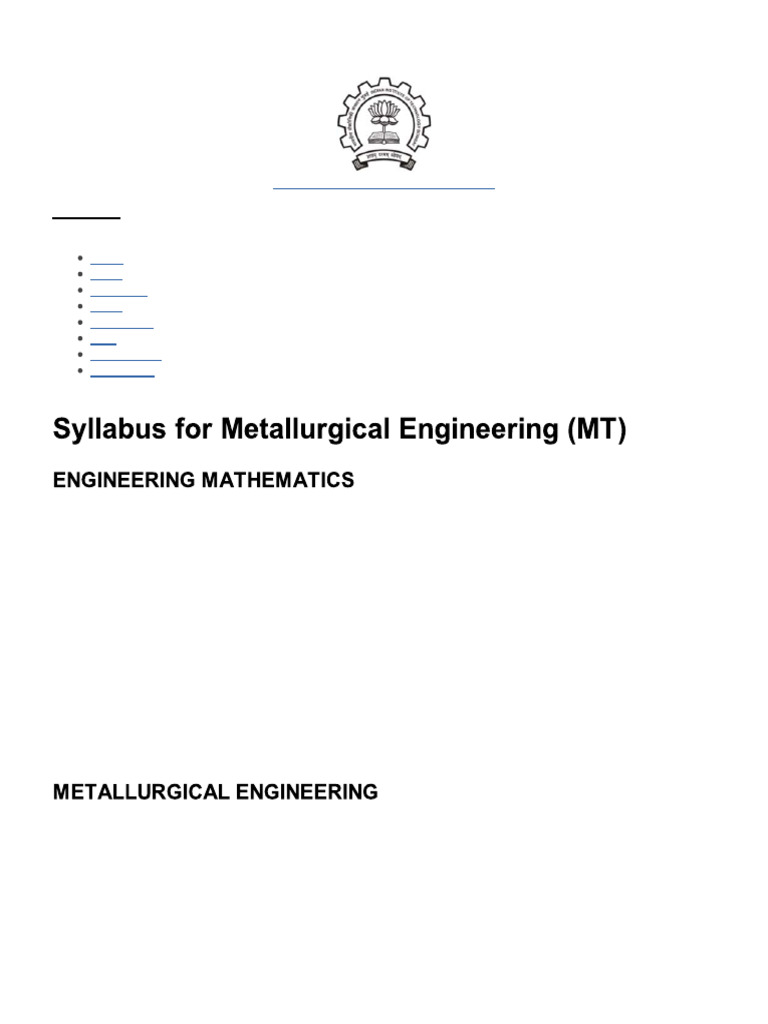 Syllabus For Metallurgical Engineering (MT) - GATE 2013 | PDF | Construction | Welding