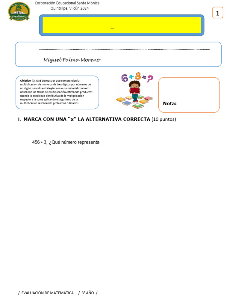 Eval. 4° Año - Mayo 2024. | PDF | Matemáticas