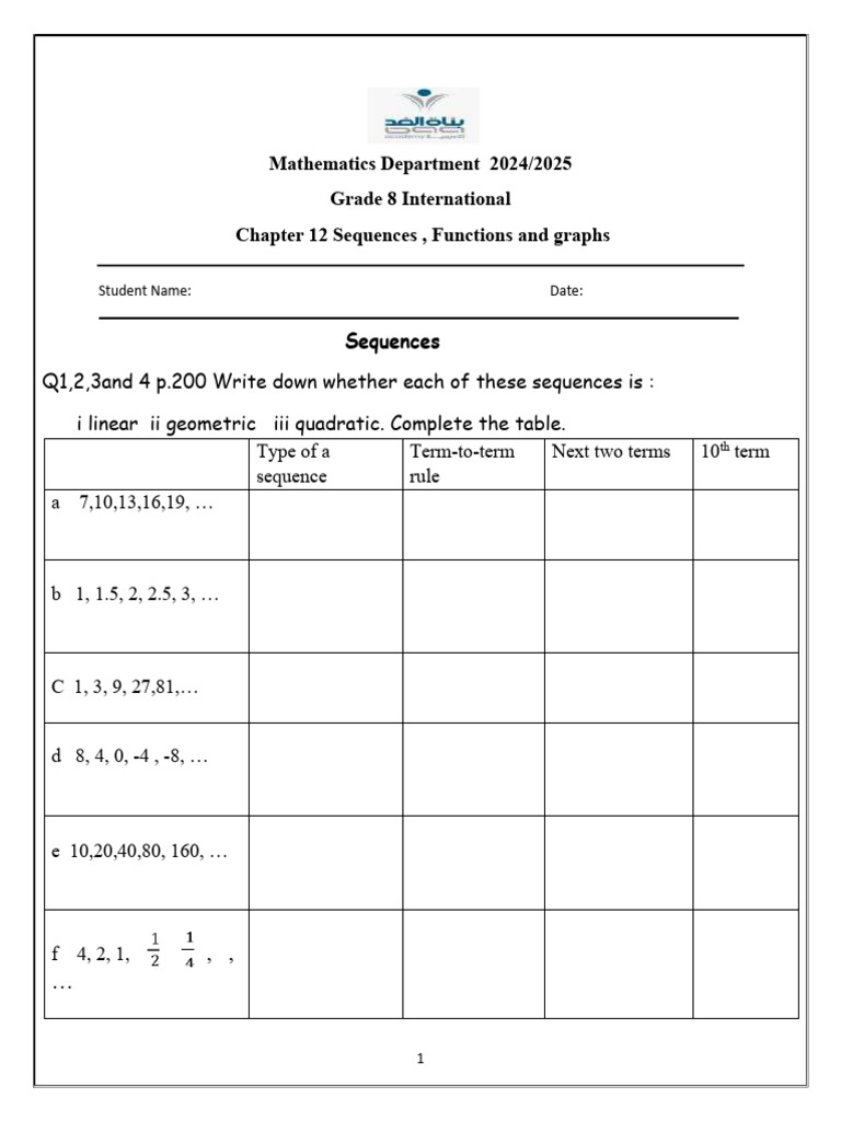 Chapter 12 Sequences, Functions and Graphs G8 | PDF