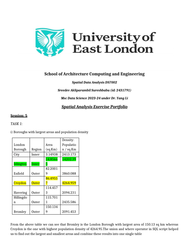 U2431791 DS7002 2223 T2 CW1 (Exercise Portfolio Draft) | PDF | London ...