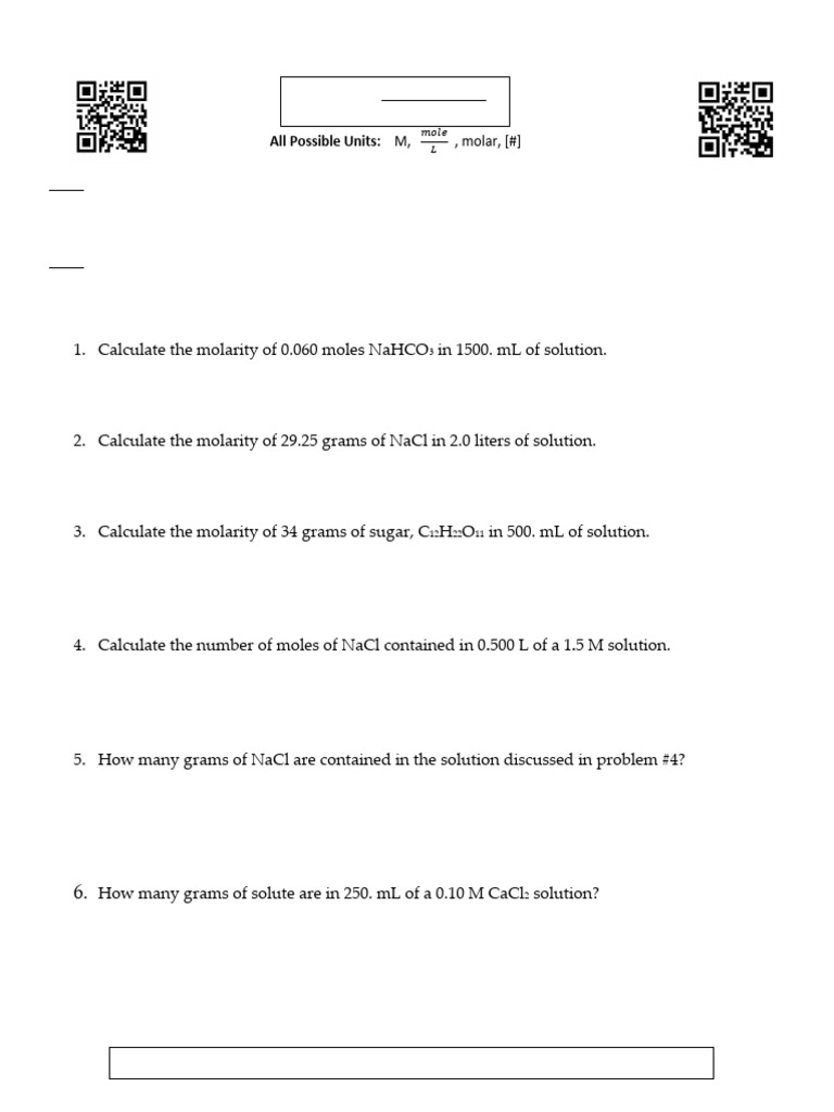 d8.1 Molarity Dilution Worksheet | PDF | Molar Concentration ...