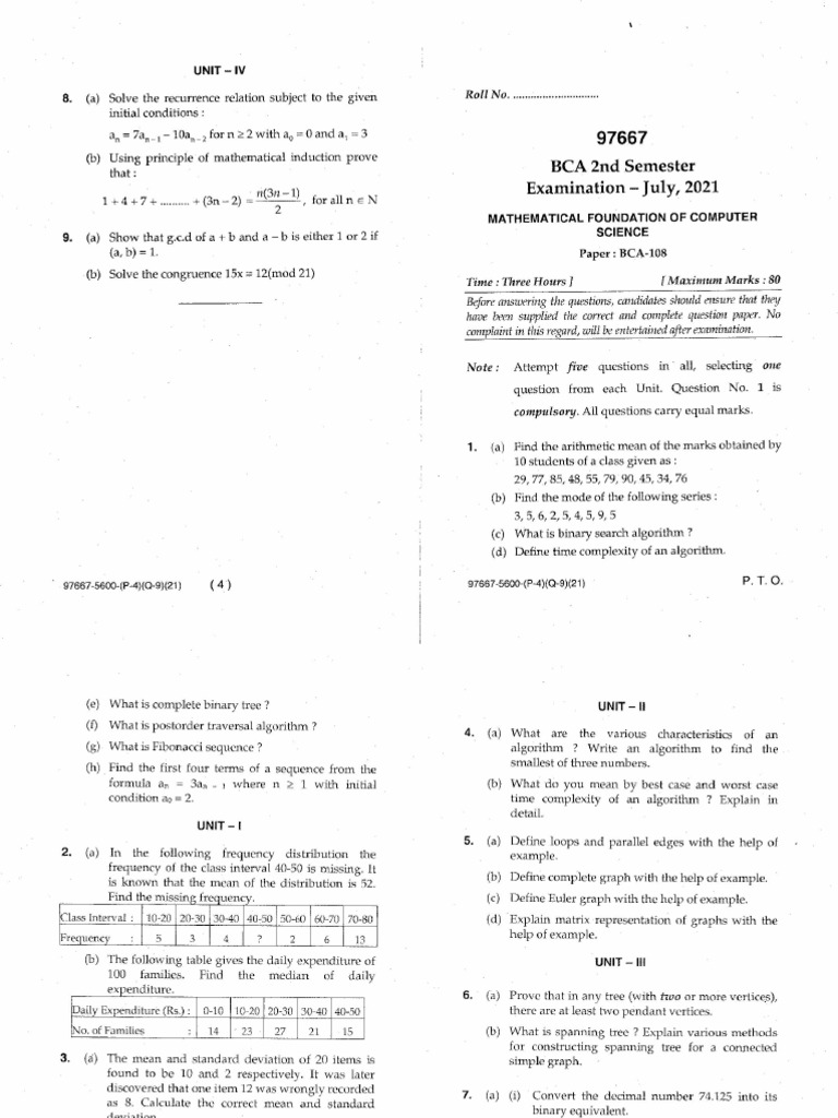 Bca 2nd Sem Mathematical Foundation of Computer Science 97667 | PDF