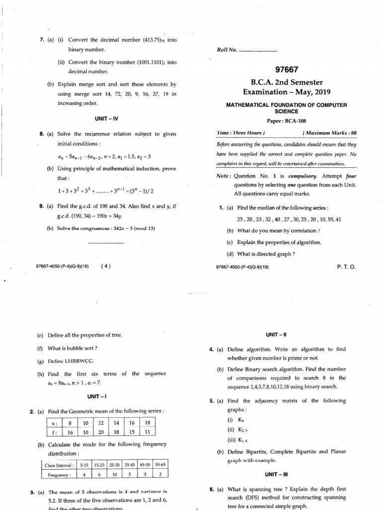 Bca May 2019 2nd Sem Mathematical Foundation of Computer Science 97667 | PDF
