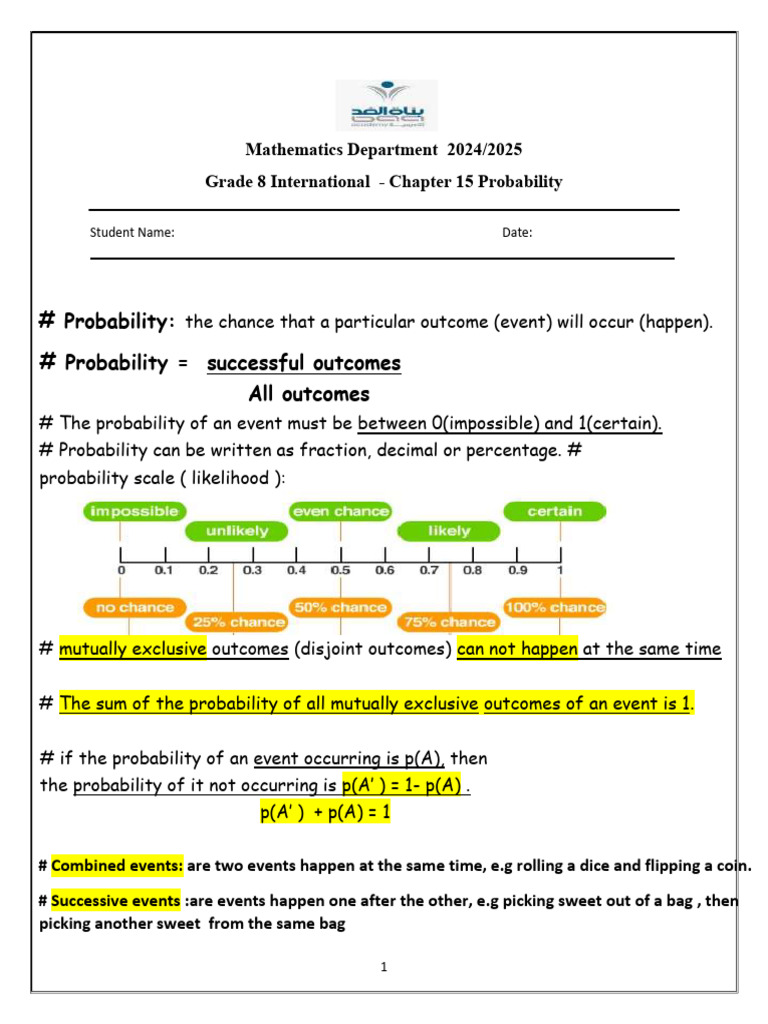 Chapter 15 Probability G8 | PDF | Probability | Arithmetic