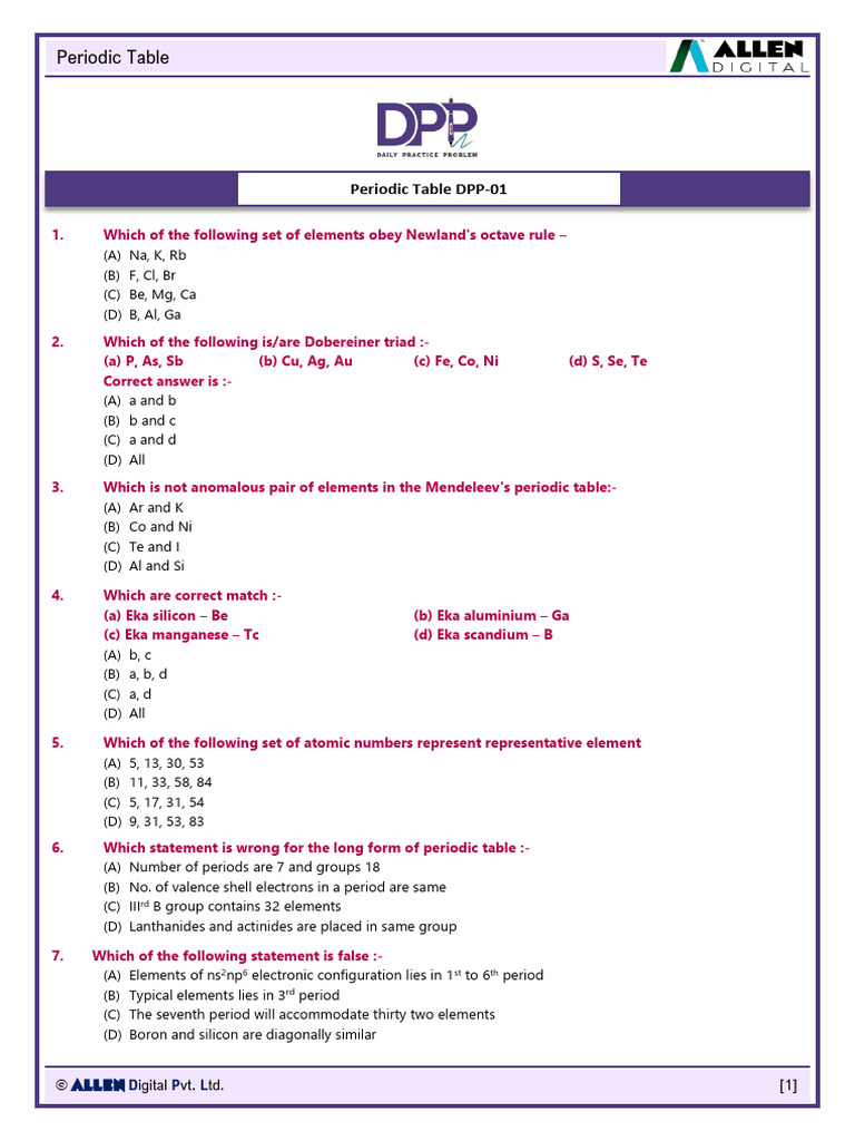 DPP-Periodic Table - Combined | PDF | Periodic Table | Electron Configuration