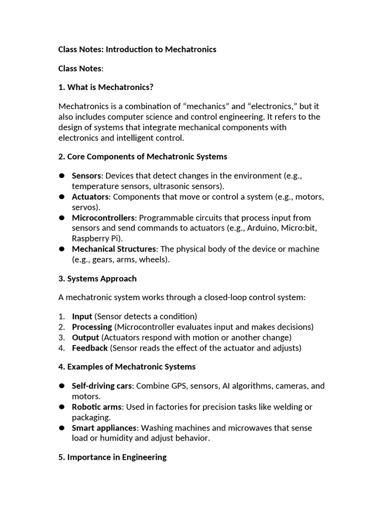 Mechatronics Notes | PDF